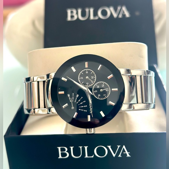 Bulova | Accessories | Bulova Mens Black Daydate Stainless Steel Quartz ...